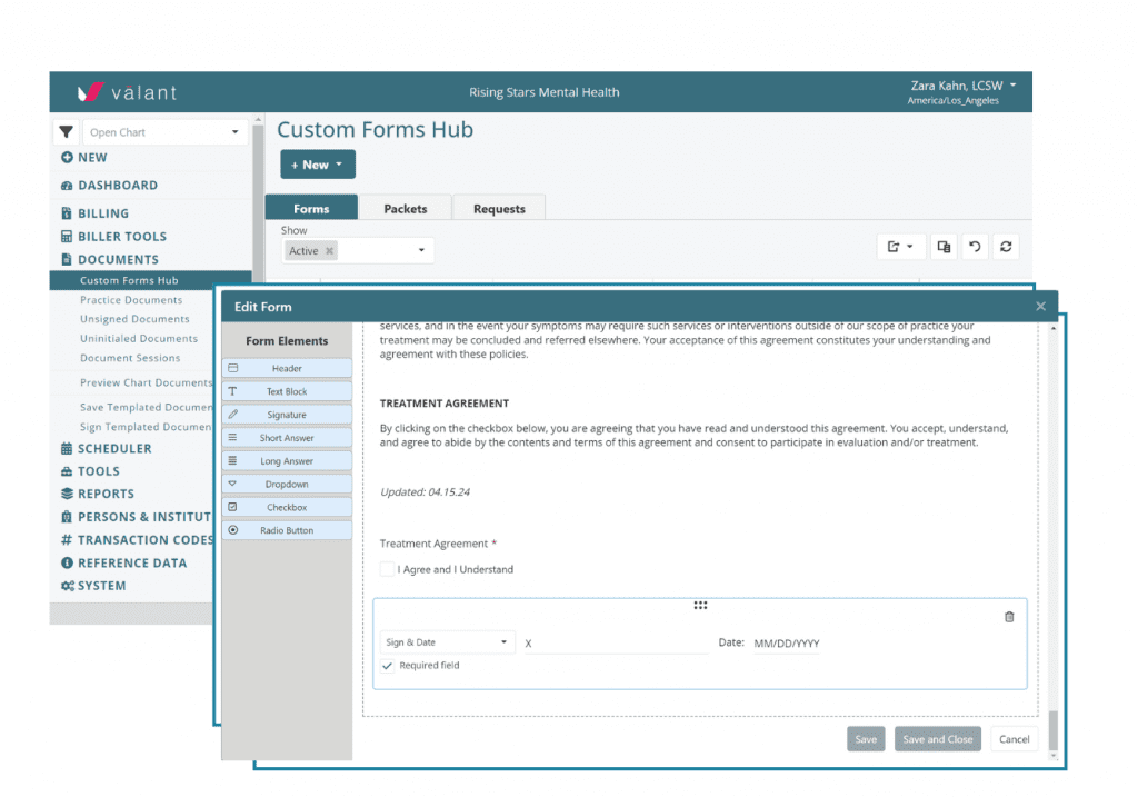 Consent and Intake Forms | Behavioral Health EHR | Valant