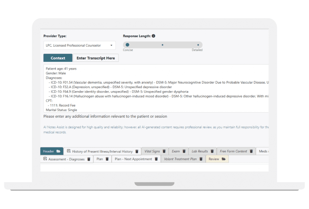AI Notes Assist | Valant - AI Note-Taking EHR for Behavioral Health